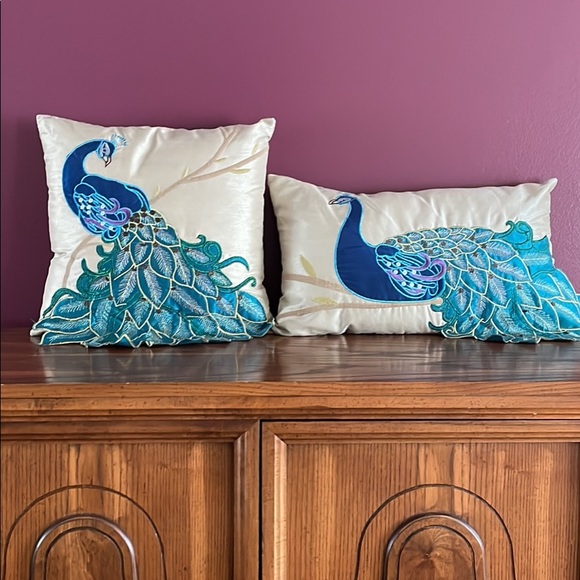 Accents | Rare And Stunning Embroidered Peacock Throw Pillows Boho ...